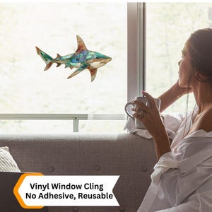 Reef Shark Window Cling Stained Glass Look Decal Sticker Window Film No ...