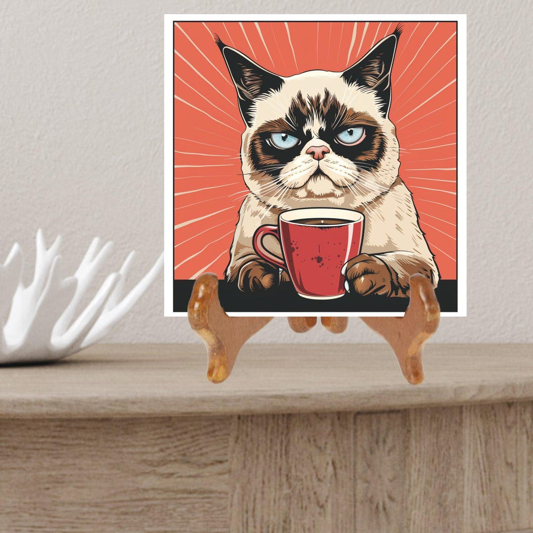 Retro Grumpy Cat Cafe Decorative Tile Ceramic Art Tile Wall Decor ...
