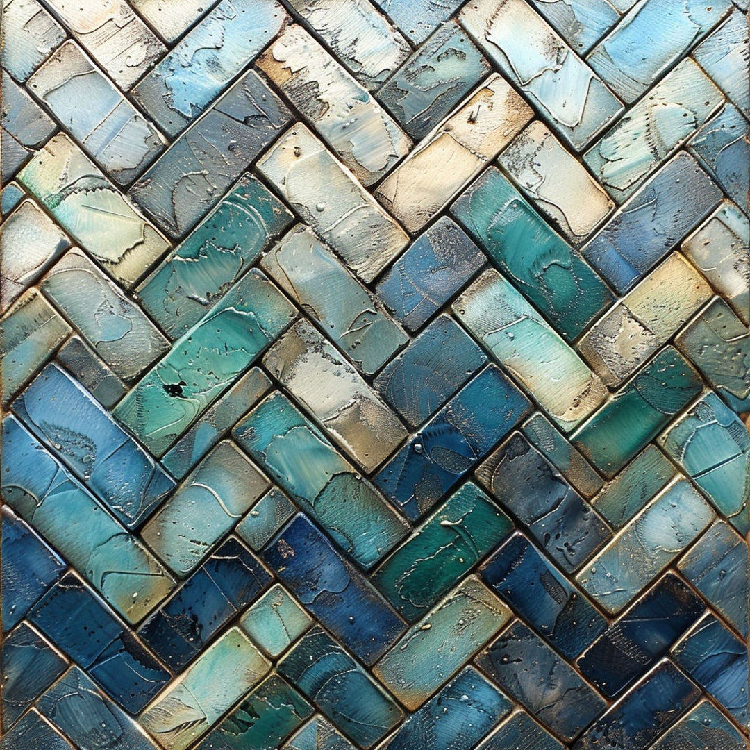 Herringbone Blues Ceramic Art Tile Decorative Glossy Tile for Bookshelf ...