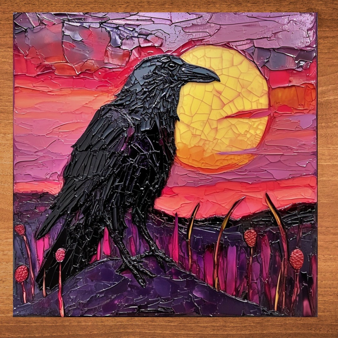 Gothic Raven Stained Glass Look Art on Glossy Ceramic Tile Tileful ...