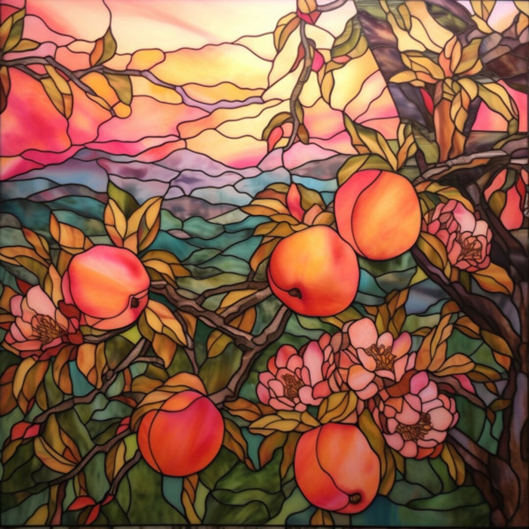 Peach Sunset Stained Glass Window Cling Assorted Peach Sunset Faux ...