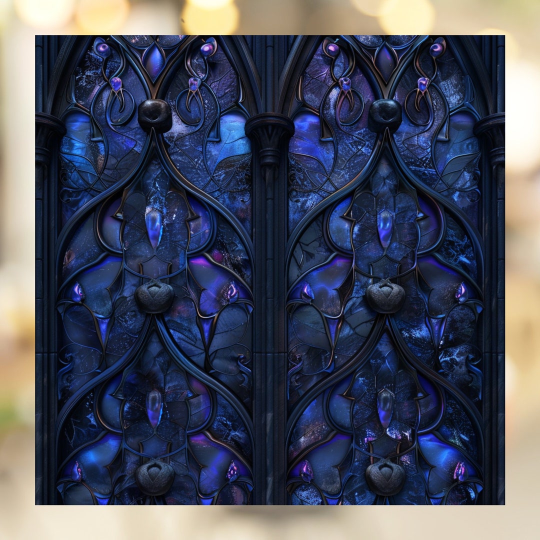 Navy Ink Stained Glass Window Cling Gothic Decor Sticker Decal Window ...