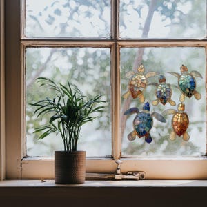 Sea Turtle Hatchlings Window Cling Stained Glass Look Decal Sticker ...