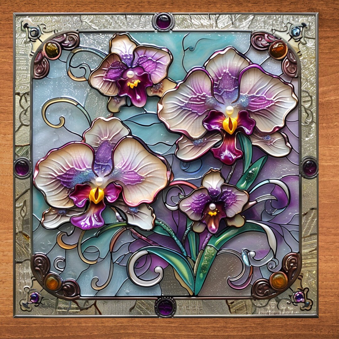 Orchids Ceramic Art Tile Art Nouveau Deco Wall Decor Coffee Table ...