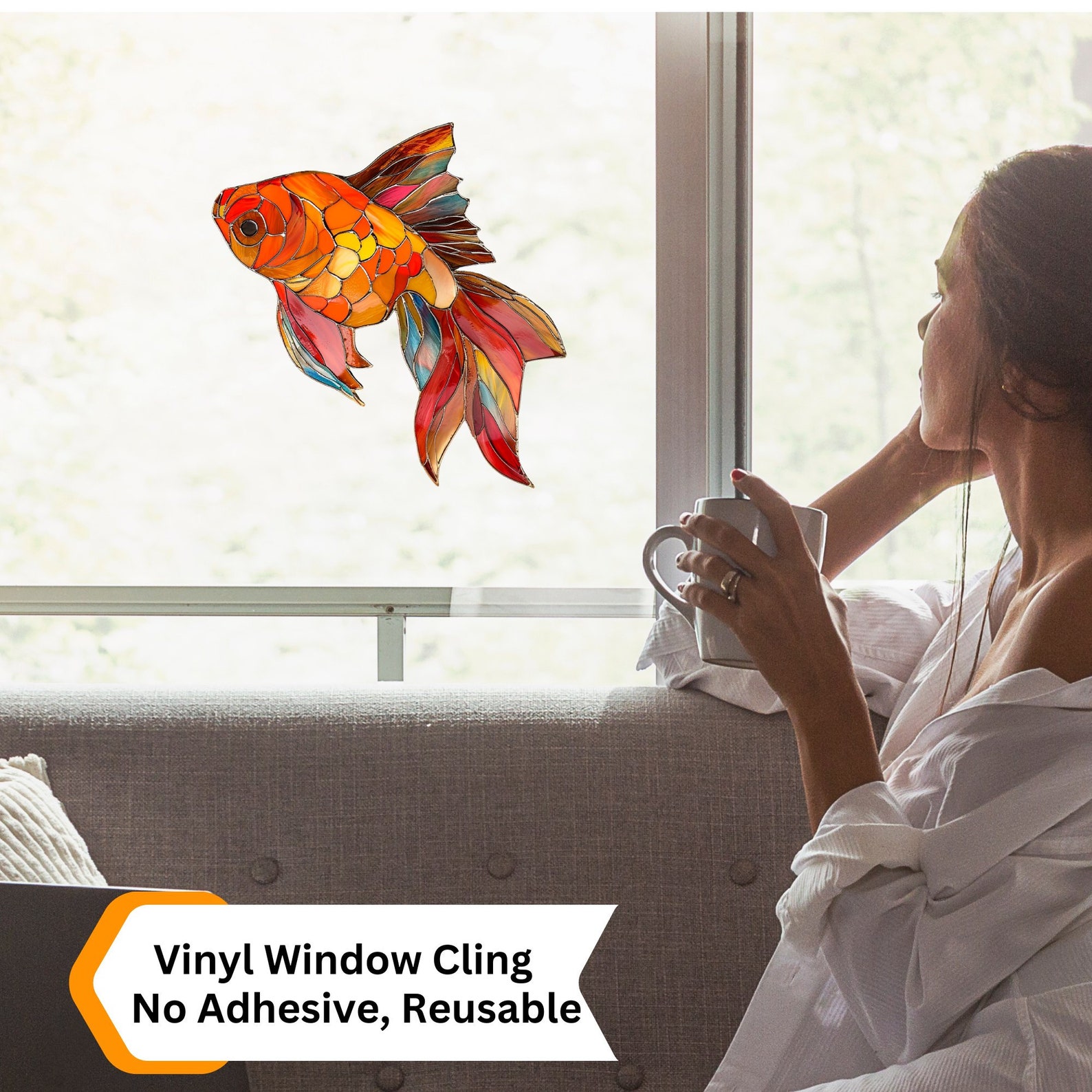 Goldfish Stained Glass Window Cling Window Sticker Decal No Adhesive ...