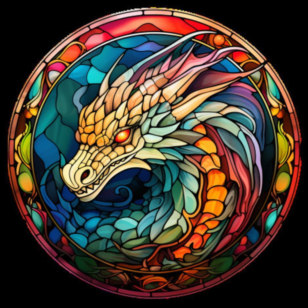 Stained Glass Dragons Window Cling Dragons Faux Stained Glass Window ...