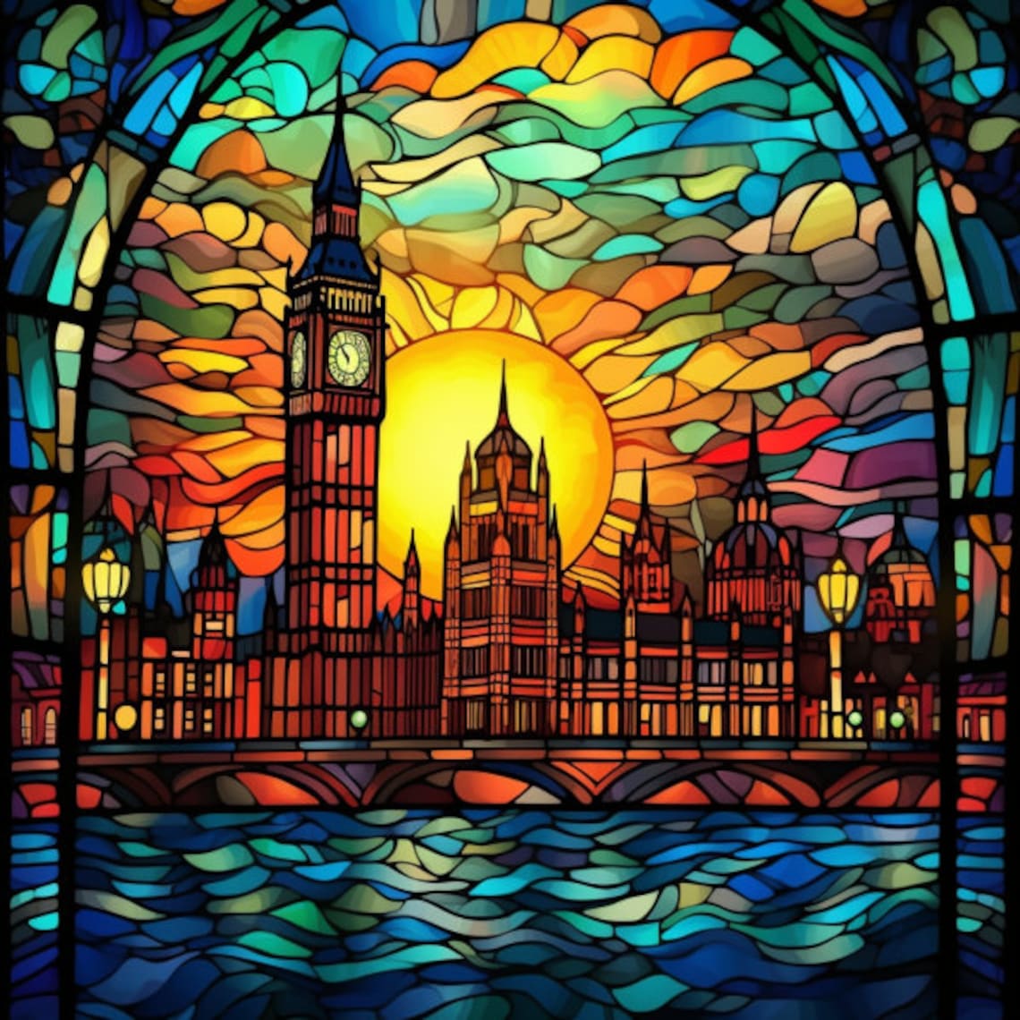 London Stained Glass Window Cling London England Faux Stained - Etsy