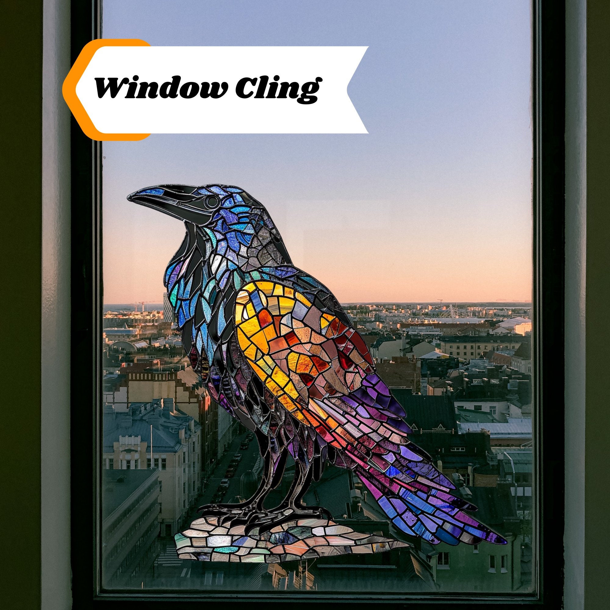 Raven Stained Glass Window Cling Decal Sticker Vinyl Window Film Artful ...