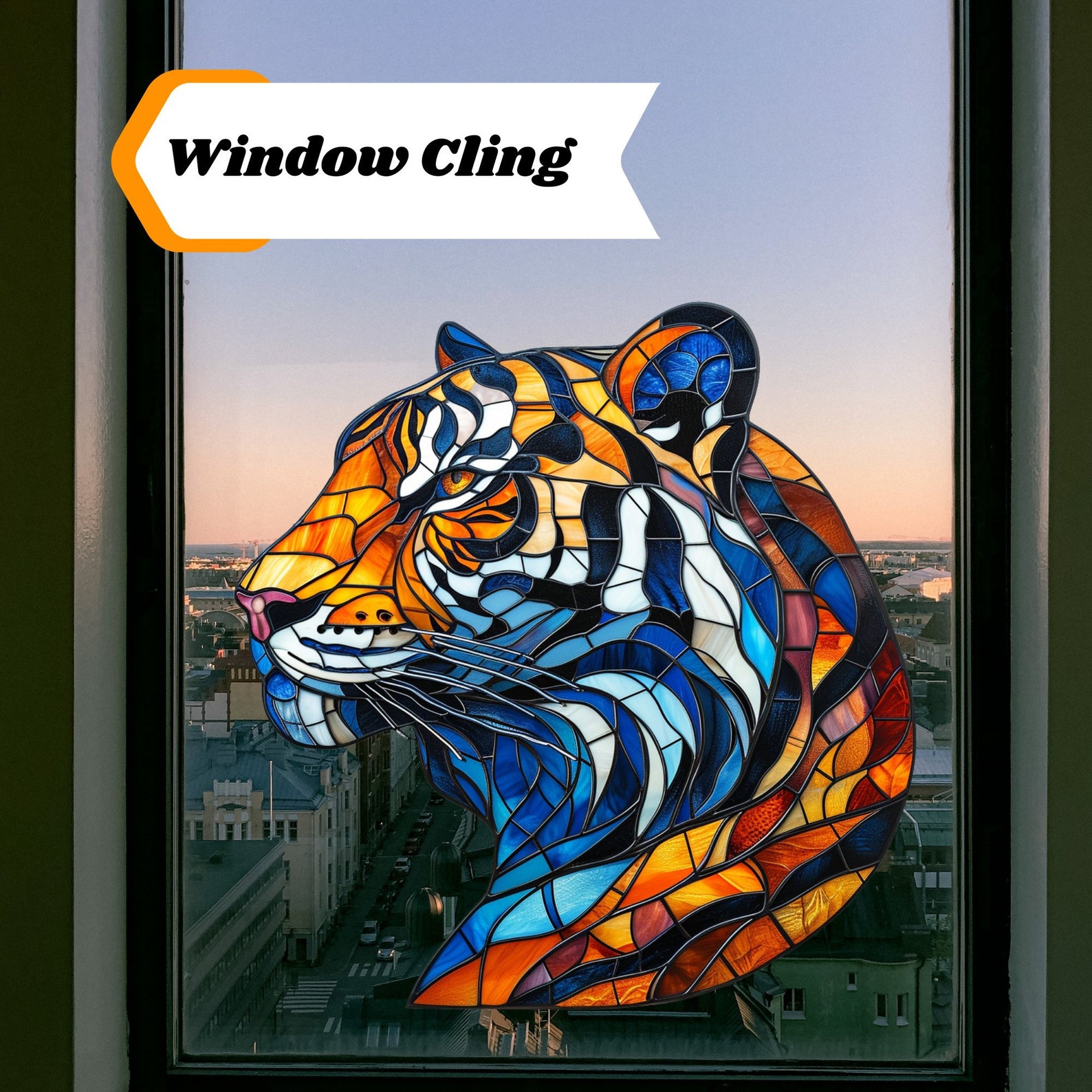 Tiger Stained Glass Window Cling Decal Sticker Window Film Reusable No ...