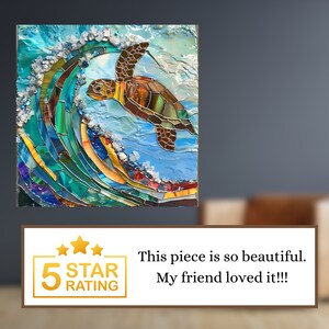 Sea Glass Look Sea Turtle Stained Glass Look Art on Glossy Ceramic ...