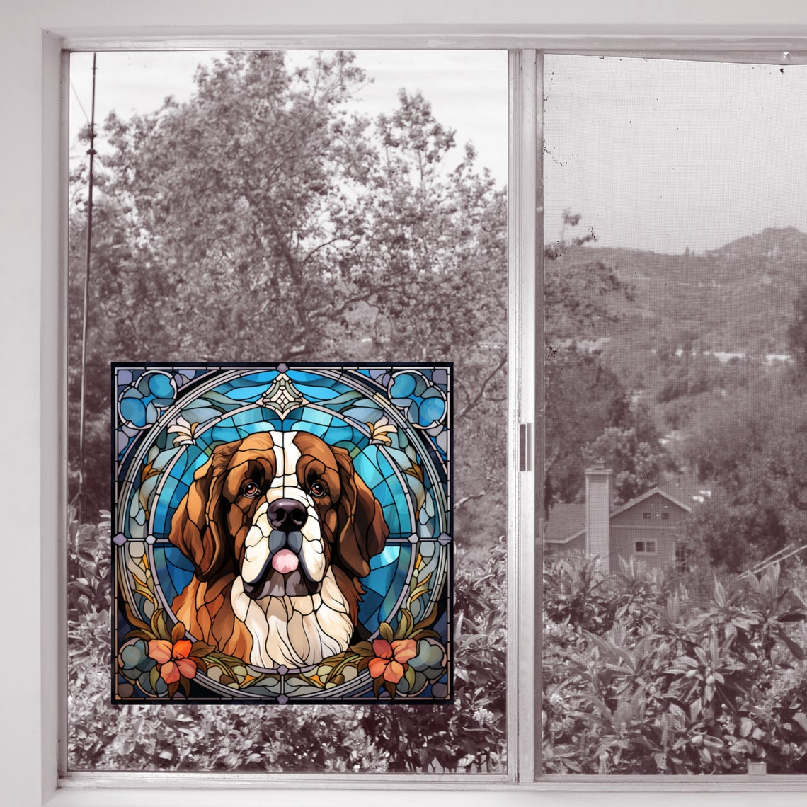 Saint Bernard Stained Glass Window Cling St. Bernard Lover Window Film ...