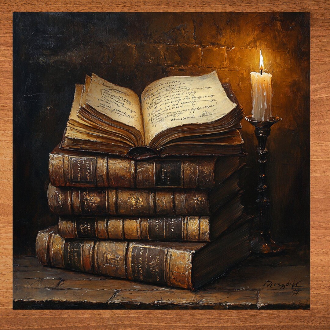 Books Candlelight Bookshelf Decore Beautiful Ceramic Art Tile Dark ...