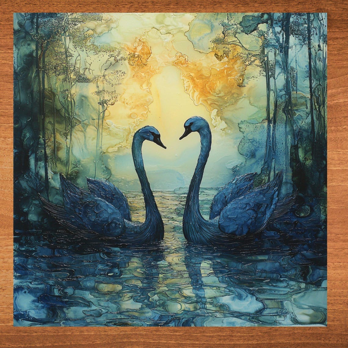 Swans Form a Heart Ceramic Art Tile Artful Bookshelf Book Nook Wall ...
