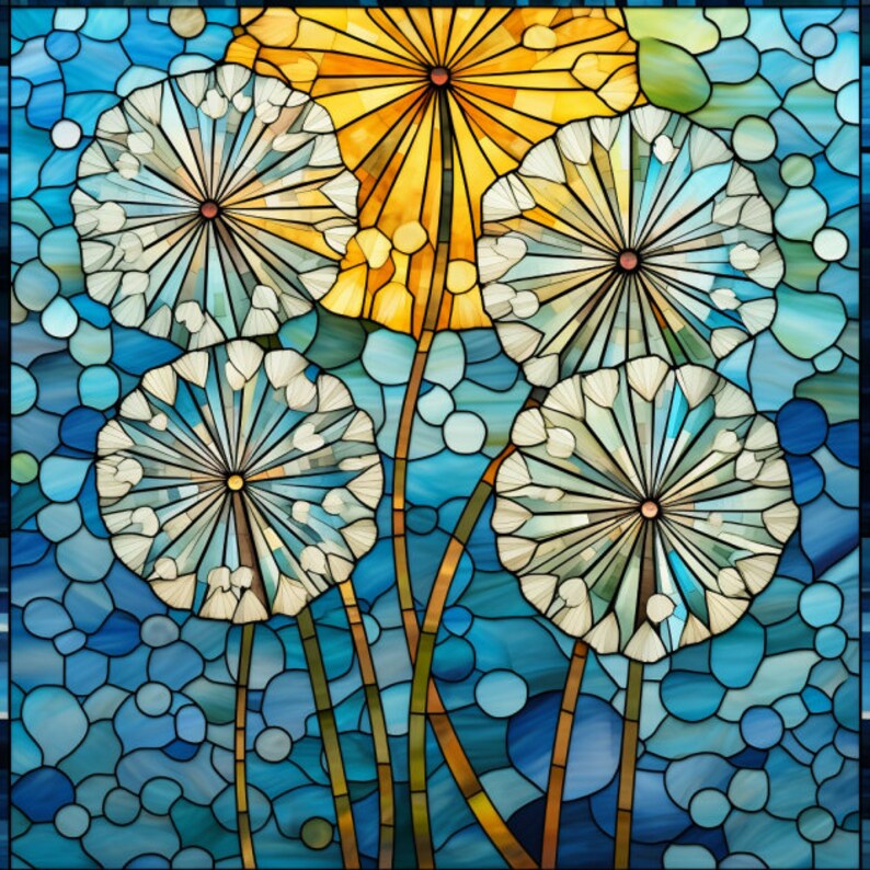 Dandelion Stained Glass Window Cling Dandelion Window Film Suncatcher ...