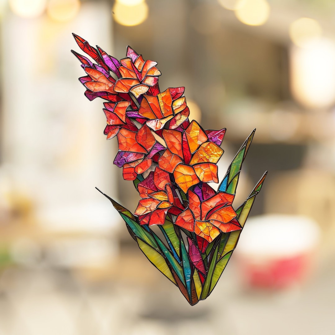 Gladiolus Stained Glass Window Cling Beautiful Flower Window Artwork ...