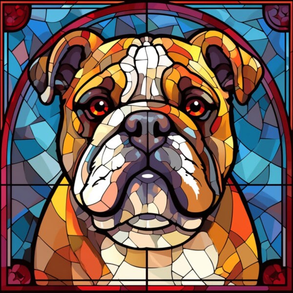 English Bulldog Stained Glass Window - Etsy