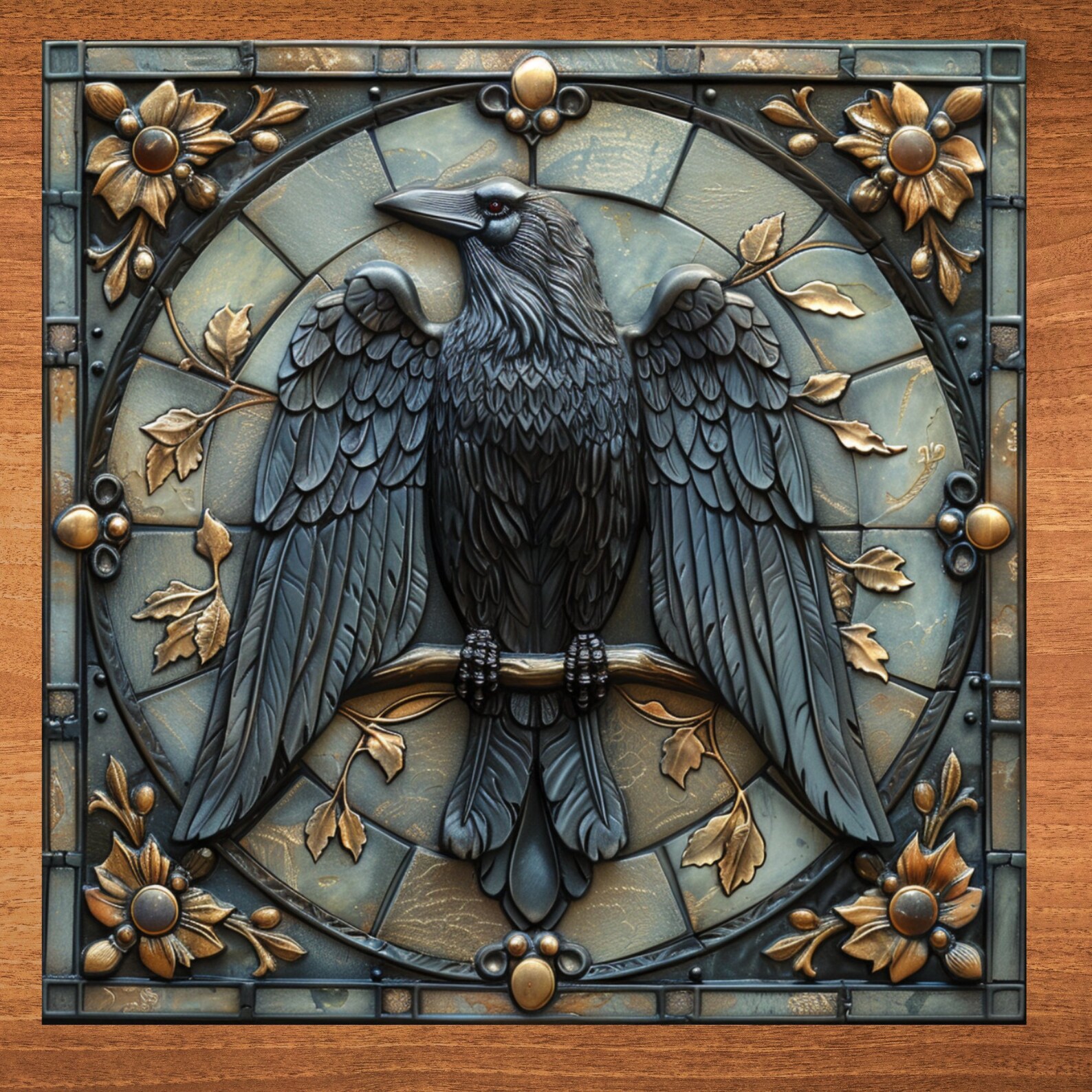 Raven Art Nouveau Ceramic Art Tile Decorative Glossy Tile for Bookshelf ...