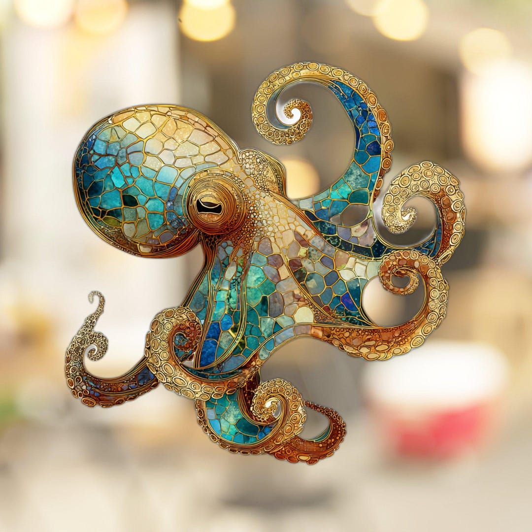 Baby Octopus Window Cling Stained Glass Look Decal Sticker Window Film ...