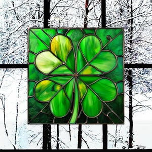 Four-leaf Clover Pattern Stained Glass Window Cling to Celebrate Saint ...