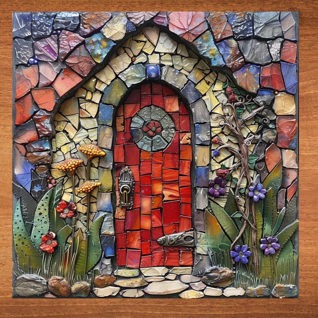 Fairy Door Stained Glass Look Art on Glossy Ceramic Decorative Tile ...