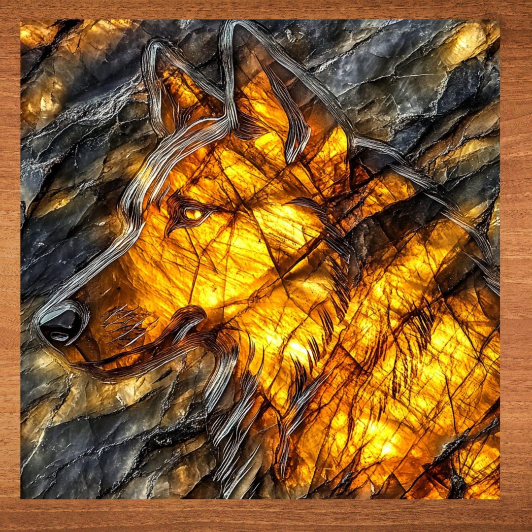Amber Wolf Stone Ceramic Art Tile Decor for Bookshelf Book Nook Wall ...