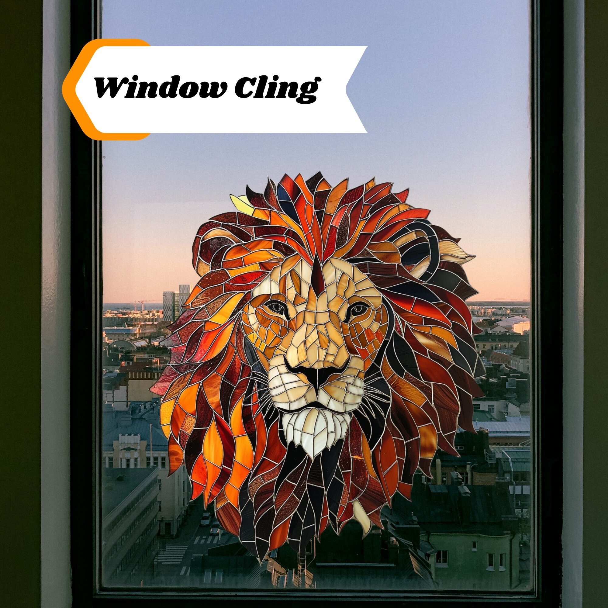 African Lion Stained Glass Window Cling Window Sticker Decal Film With ...