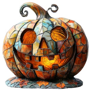 Pumpkin Jack O' Lantern Halloween Stained Glass Look Window Cling Decal ...
