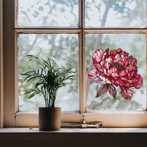 Peony Stained Glass Window Cling Beautiful Flower Window Artwork Window ...