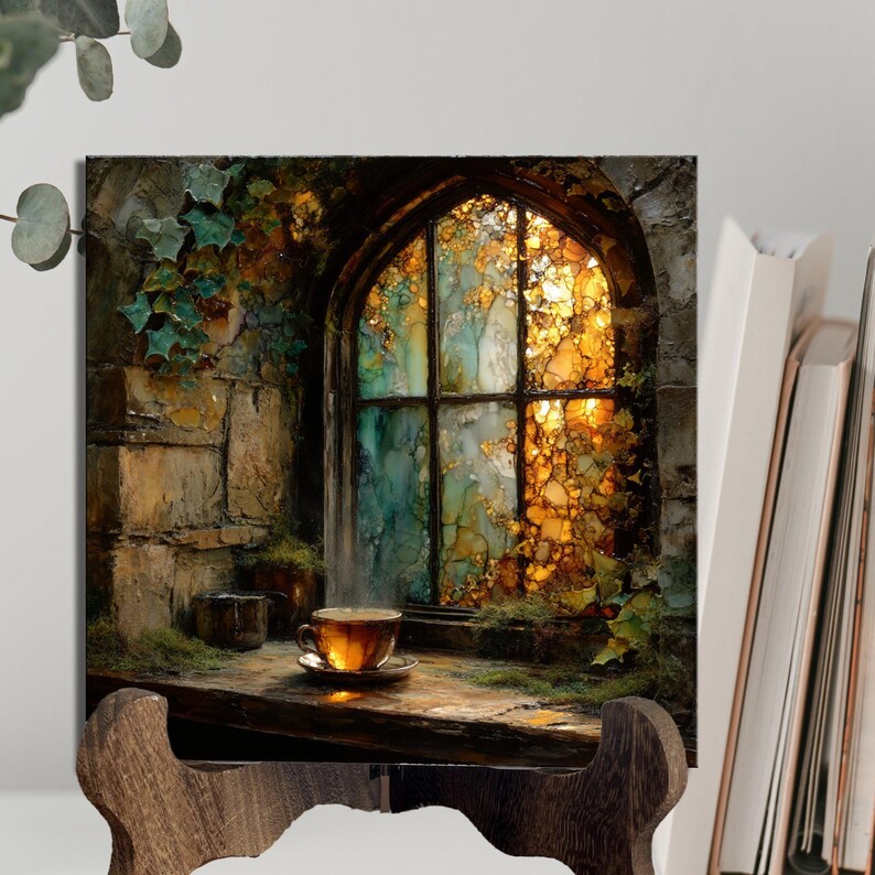 Tea by the Window Light Academia Fine Ceramic Art Tile Academia ...
