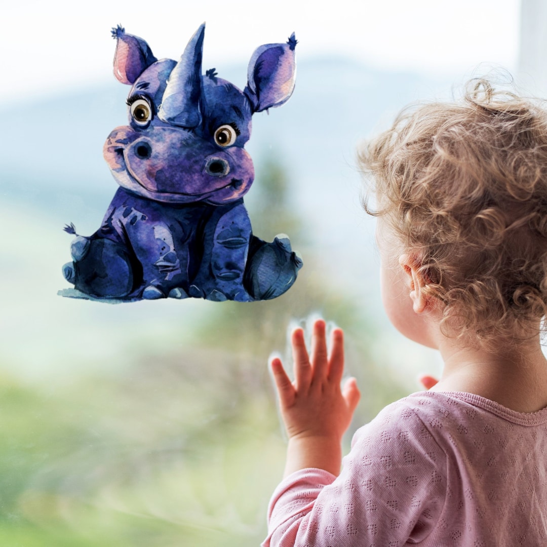 Watercolor Baby Rhinoceros Window Decal Sticker Vinyl Window Cling ...