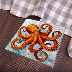 Orange Octopus Stained Glass Look Art on Glossy Ceramic Tile Tileful ...