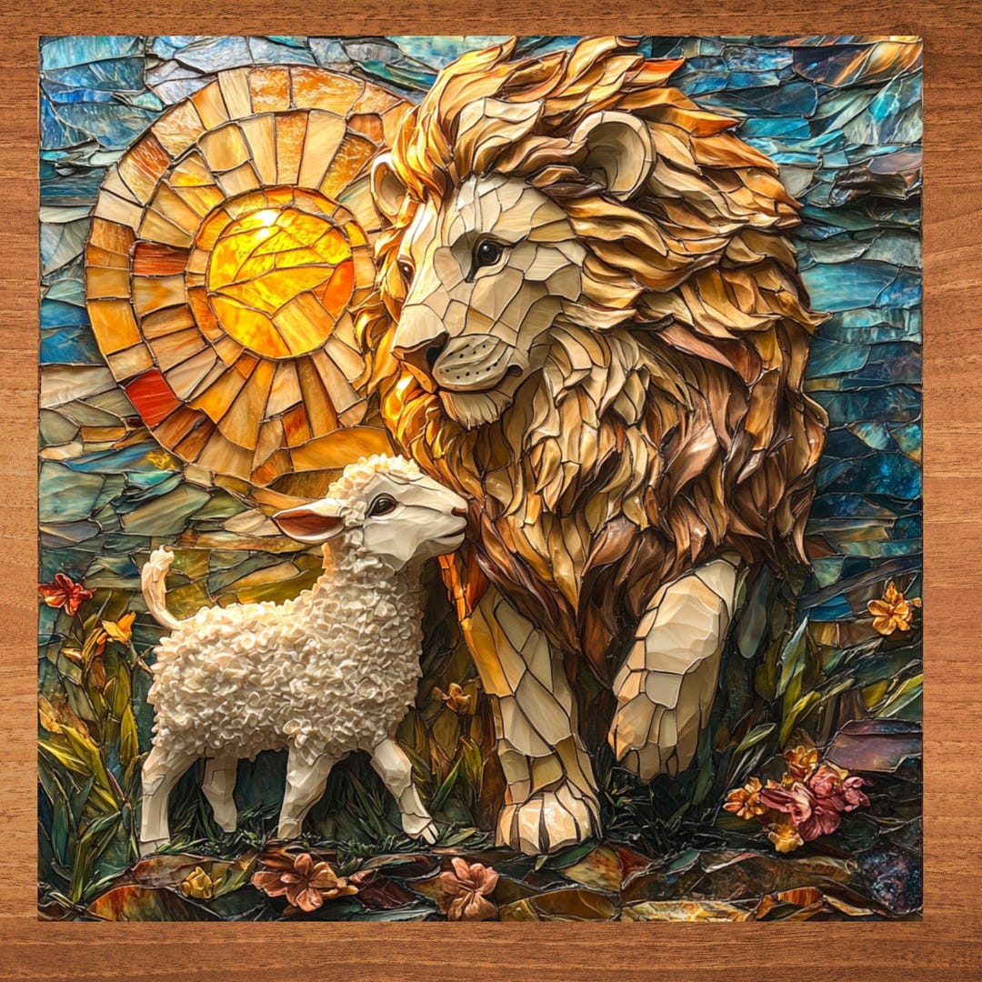 Lion and the Lamb Ceramic Art Tile Decor for Kitchen Bedroom Bookshelf ...
