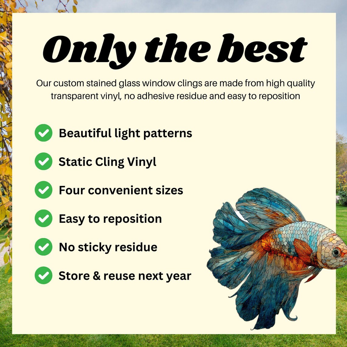 Betta Fish Female Window Cling Stained Glass Look Decal Sticker Window ...