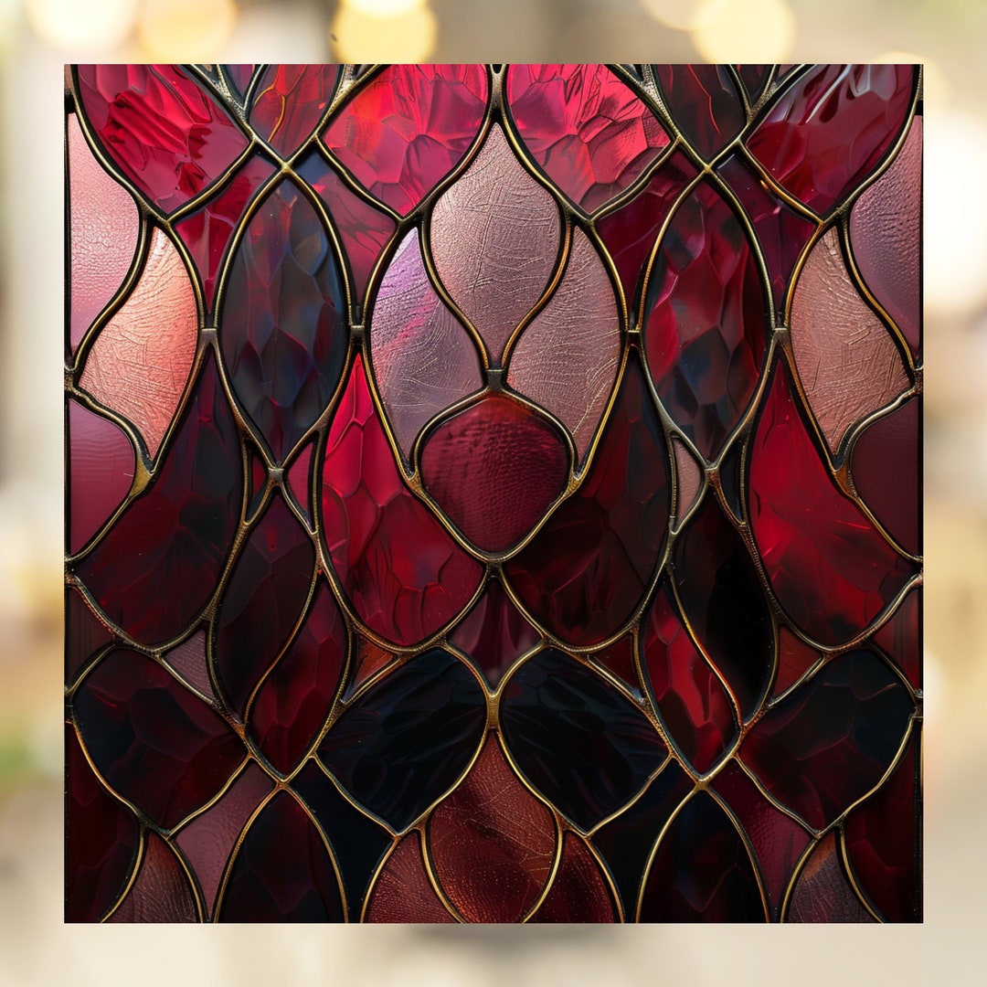 Maroon and Rose Gold Stained Glass Window Cling Gothic Decor Sticker ...
