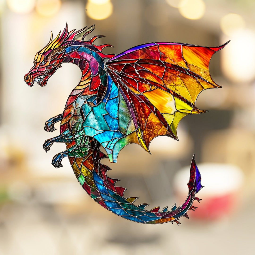 Dragon Stained Glass Window Cling Decal Sticker Window Film Dragoncore ...