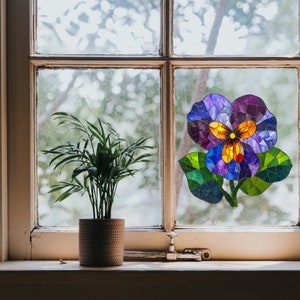 Pansy Stained Glass Window Cling Beautiful Flower Window Artwork Window ...