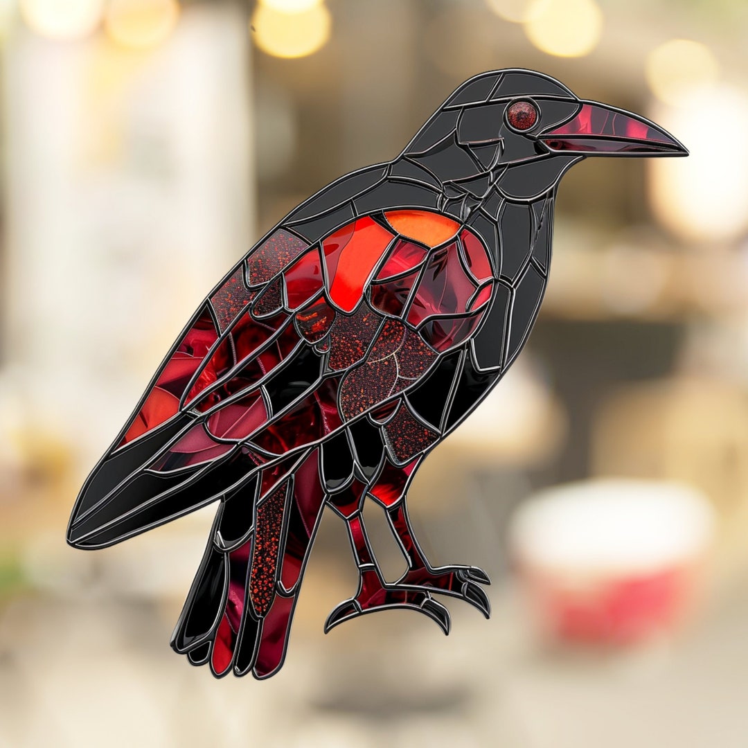 Raven Stained Glass Window Cling Decal Sticker Vinyl Window Film Artful ...