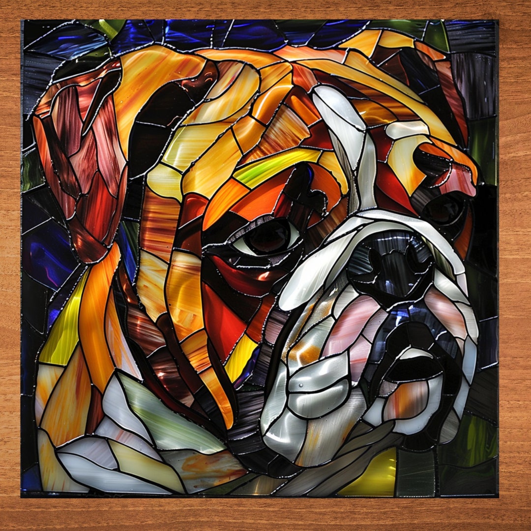 English Bulldog Stained Glass Look Art on Glossy Ceramic Tile Tileful ...