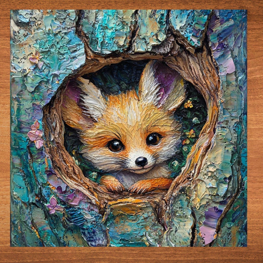 Fennec Fox Peeking Out of Tree Ceramic Tile Art Beautiful Animal Nature ...