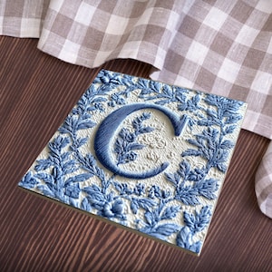 C Letter Monogram Ceramic Art Tile Grandmillennial Style Decor Home Art ...