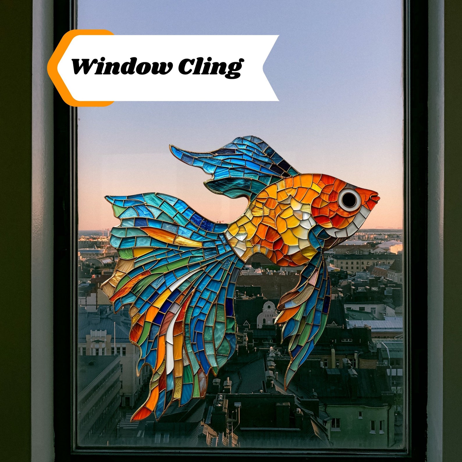 Guppy Stained Glass Window Cling Window Sticker Decal No Adhesive ...