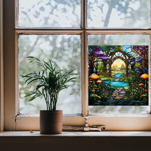 Fairy Garden Stained Glass Window Cling Window Decal Sticker Reusable ...