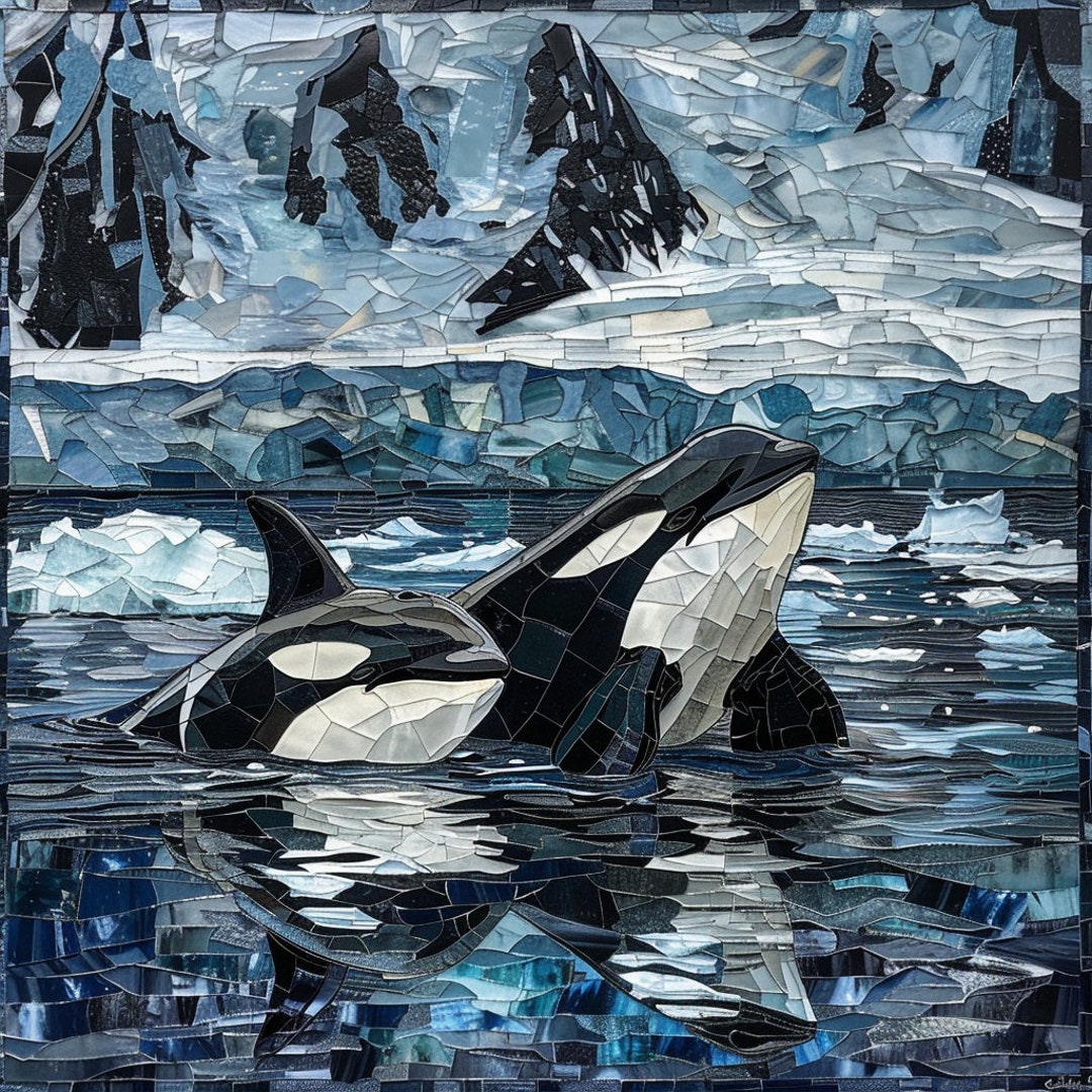 Orca Pod Stained Glass Look Art on Glossy Ceramic Decorative Tile Gift ...