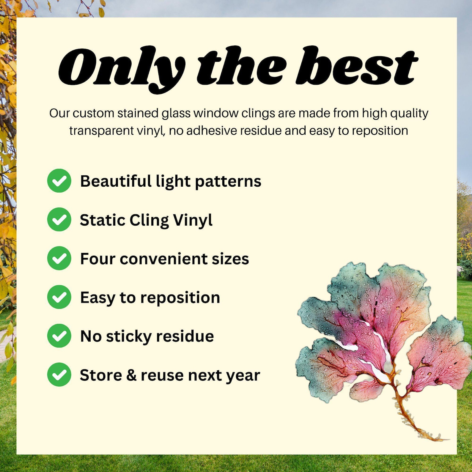 Coralline Algae Window Cling Stained Glass Look Decal Sticker Window ...