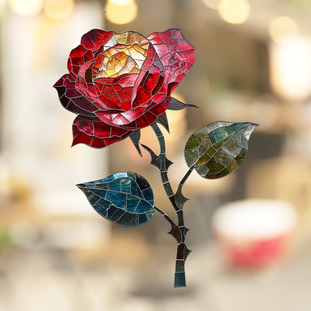 Rose Stained Glass Window Cling Decal Sticker Window Film Reusable No ...