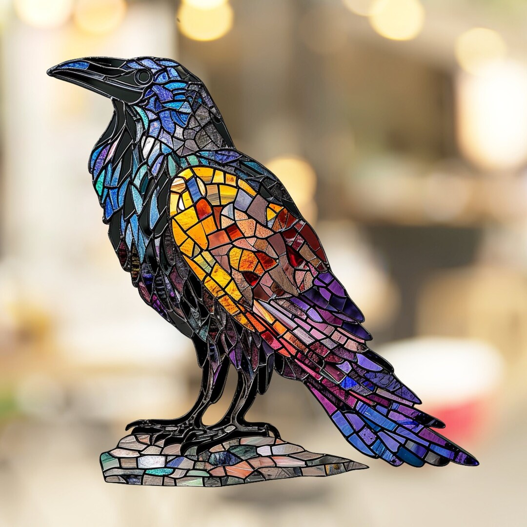 Raven Stained Glass Window Cling Decal Sticker Vinyl Window Film Artful ...