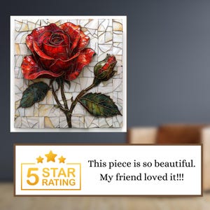 Red Rose Ceramic Art Tile Stained Glass Look Glossy Bookshelf Book Nook ...