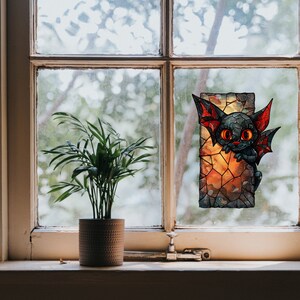 Vampire Bat Peeking Around Corner Halloween Stained Glass Look Window ...