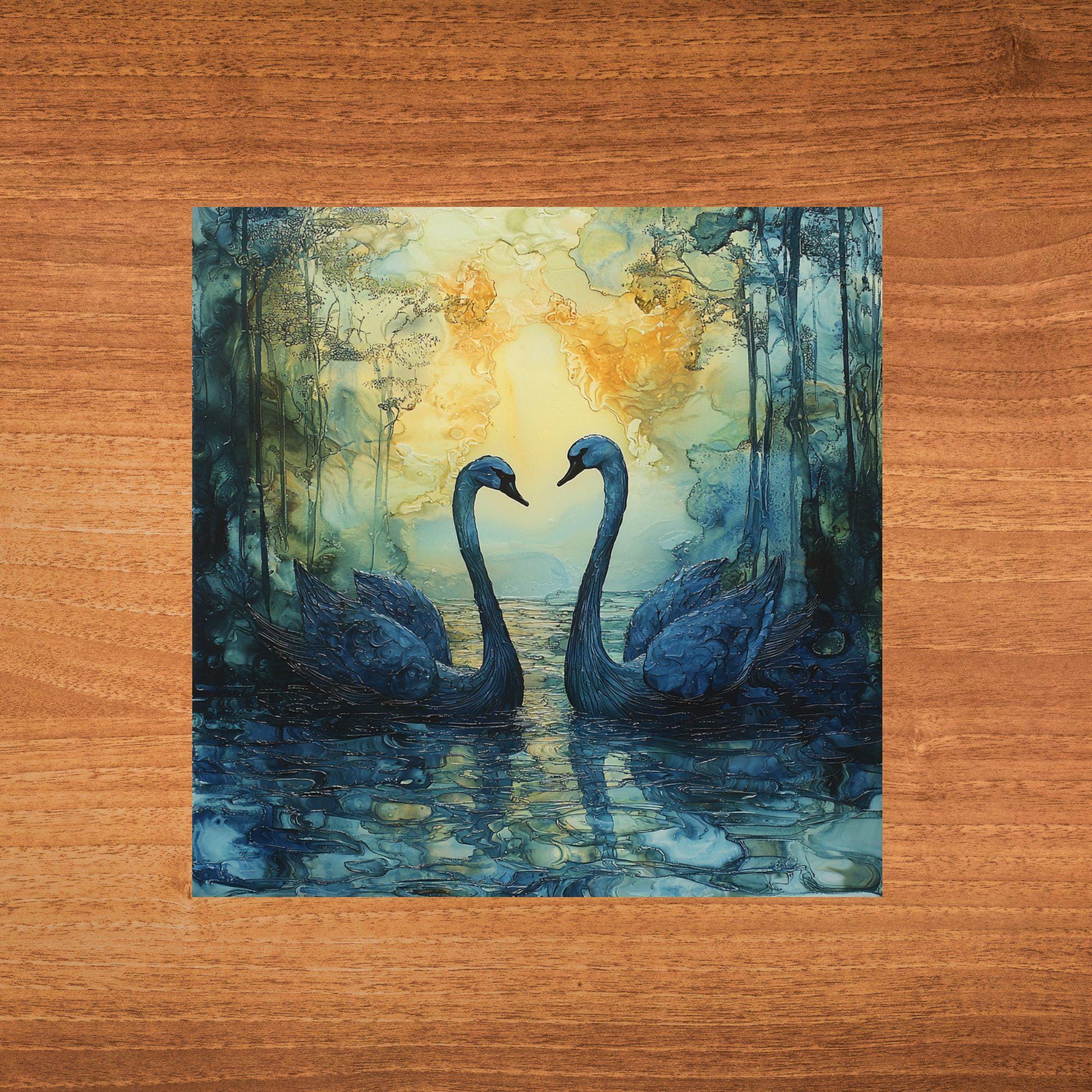 Swans Form a Heart Ceramic Art Tile Artful Bookshelf Book Nook Wall ...