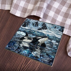 Orca Pod Stained Glass Look Art on Glossy Ceramic Decorative Tile Gift ...